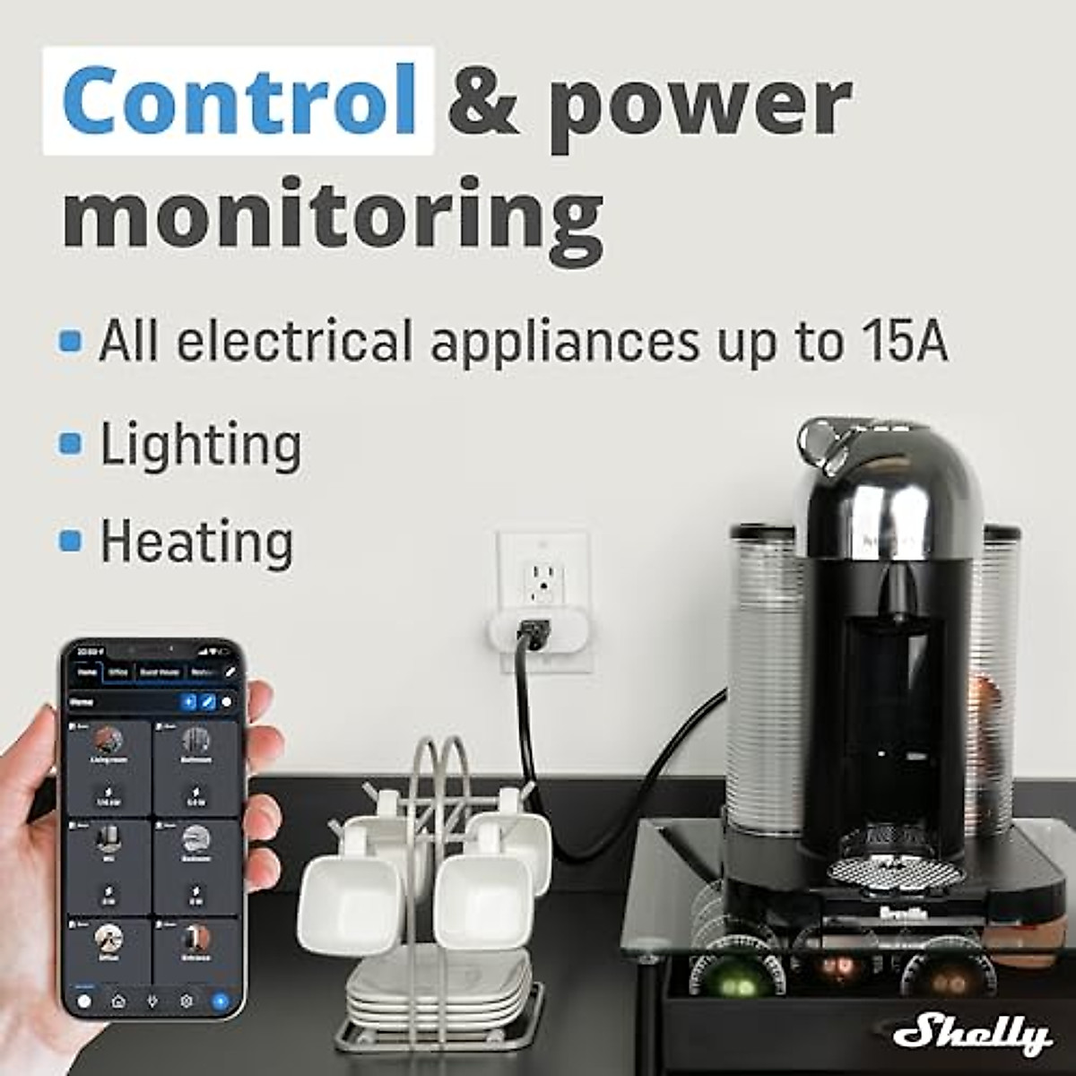Shelly Plus Plug US | WiFi Operated Smart Plug with Power Measurement | Home Automation | Bluetooth Gateway | iOS Android App | Alexa and Google Home Compatible | Monitor Appliances | Remote Control