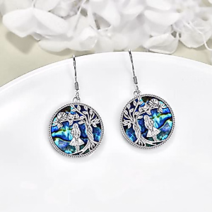 Alice In Pendant Earring Sterling Silver Abalone Shell Tree of Life Wonderland Cat Earring Christmas Gifts for Women Jewelry