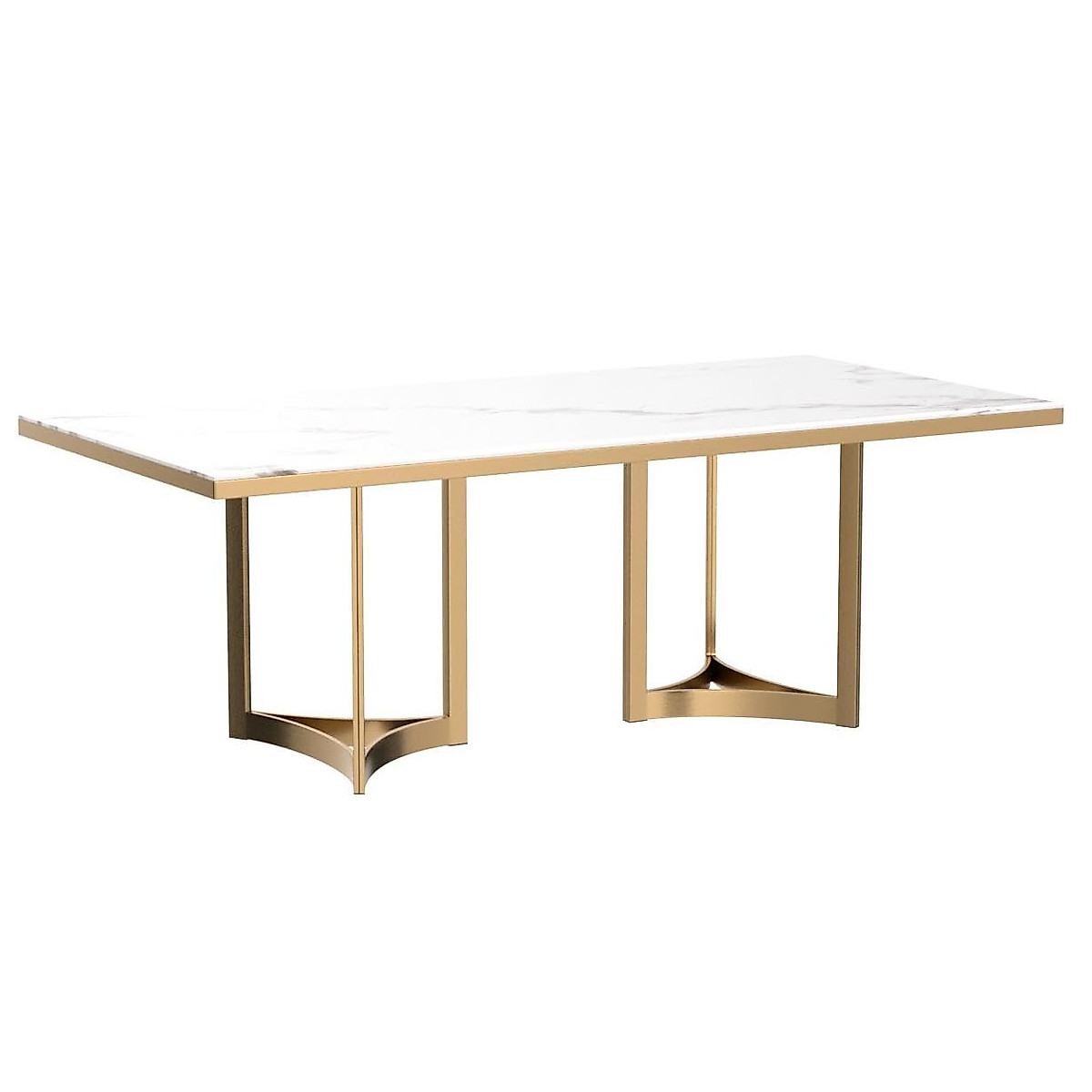 POVISON Marble Dining Table for 6, Modern Dining Room Table 71" for Kitchen & Dining Room, Luxury White Marble Table Top with Gold Trestle Pedestal(Dining Table Only)