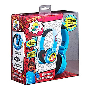 eKids Ryans World Kids Bluetooth Headphones, Wireless Headphones with Microphone Includes Aux Cord, Volume Reduced Kids Foldable Headphones for School, Home, or Travel