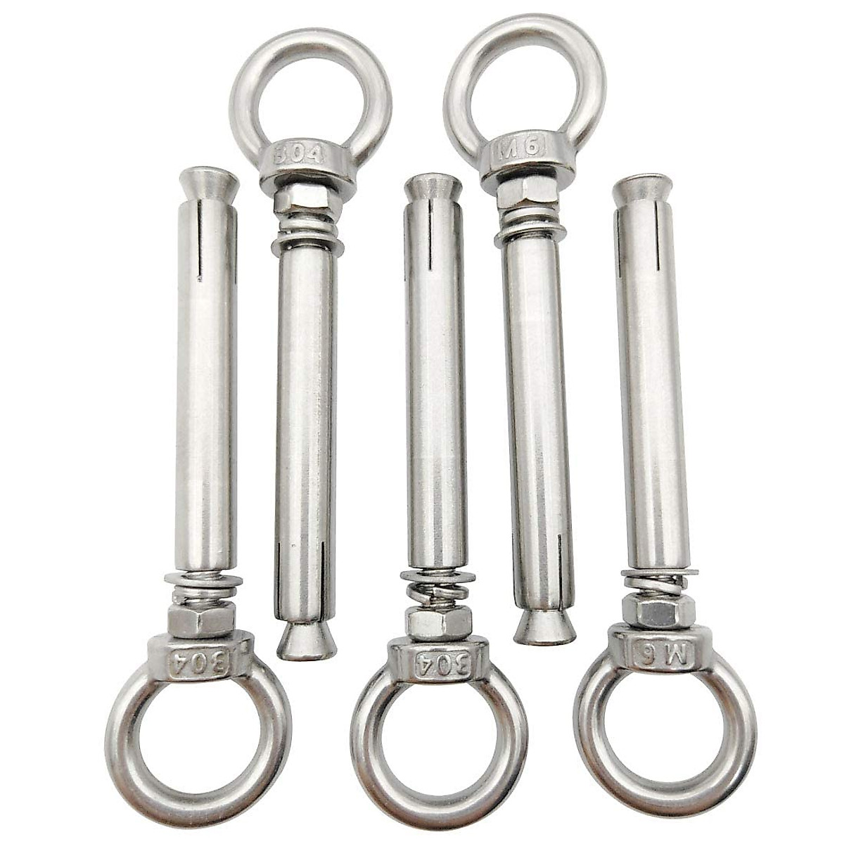 Sipery 5Pcs 304 Stainless Steel Ring Lifting Expansion Eyebolt Screw Closed Hooks Anchor Bolt M6x80mm