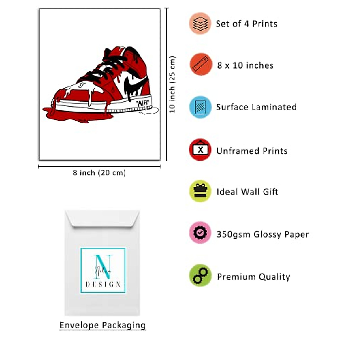 Nilem Design Sneaker Poster Hypebeast Room Decor Shoes Prints Set of 4 Unframed (8''x10'') Sneakerhead Poster Aesthetic Cool Poster for Teen Boys Guys Men Room Dorm Bedroom Wall Art Decor