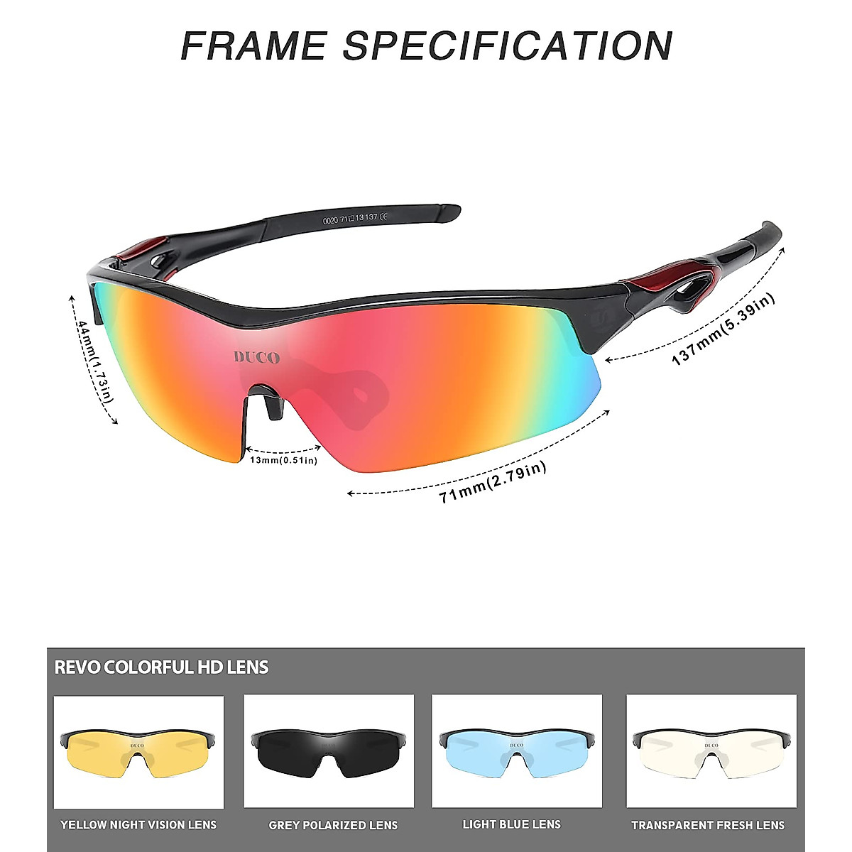 DUCO Polarized Sports Cycling Sunglasses for Men with 5 Interchangeable Lenses for Running Golf Fishing Hiking Baseball
