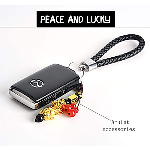 BEAUTEVER Feng Shui Fortune Blessing Wealth Bracelet Pixiu Pi Yao Black Beads Obsidian Pendant Keychain for Father Husband