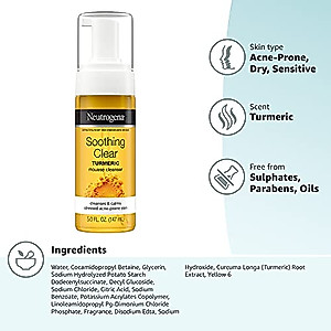 Neutrogena Soothing Clear Calming Mousse Facial Cleanser with Soothing & Calming Turmeric, Gentle Face Wash for Acne-Prone Skin, Paraben-Free, Oil-Free, Not Tested on Animals, 5 fl. oz