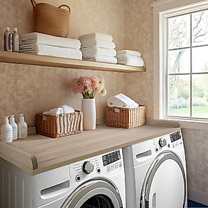 Kaboon Washer Dryer Countertop, Melamine Countertop with Edge Rails - 27.5" Depth x 54" Width Laundry Room Organization，Oak(Grey Tone)