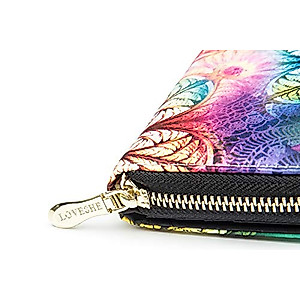 LOVESHE Women wallet RFID Blocking Purse Credit Card Clutch Zip Around Phone Clutch Large Travel Purse Wristlet Bohemian （YZ）