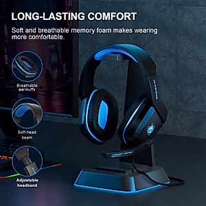 PHOINIKAS Gaming Headset, PS5 Headset for PS4, Xbox One, PC, Laptop, Switch, Over Ear Gaming Headphones Noise-Cancelling Mic, Bass Surround - Blue