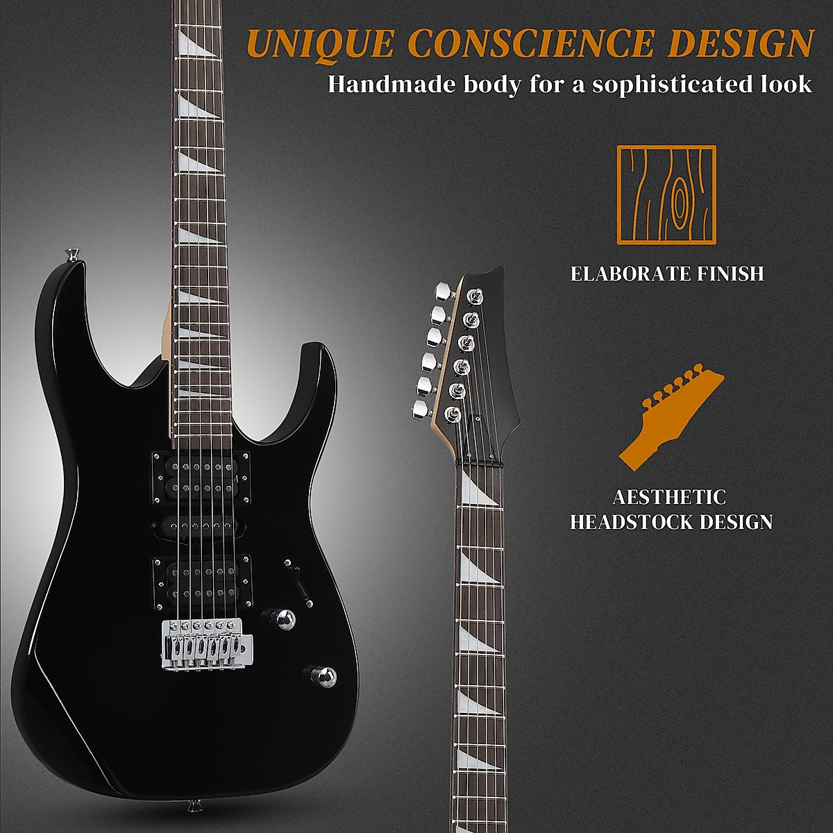 Ktaxon Full-Size Electric Guitar, Solid Body HSH Pickups 170 Guitar Beginner Kit with Gig Bag, Shoulder Strap, Tremolo Arm, Cable, Picks All Accessories (Black)