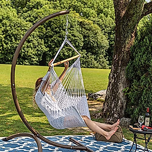Lazy Daze Hammocks Hanging Chair Caribbean Swing Chair Hammock Chair w/Soft-Spun Cotton Rope, 40" Hardwood Spreader Bar Wide Seat, Max 300 Pounds, for Indoor Outdoor Garden Yard, White with Macrame