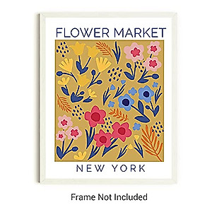 Flower Market No.3 Abstract Modern Wall Art Print. 11x14 UNFRAMED Floral Wall Decor. Shades of Gold, Yellow, Blue, Pink