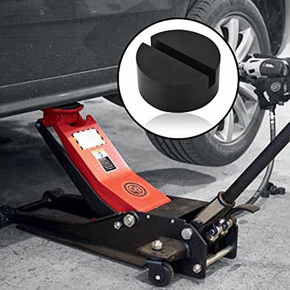 2Pcs Rubber Jack Pads (Slotted Pucks)-Universal Jack Stand Pad Adapter Pinch Weld Side Frame Rail Protector,Frame Rail Protector Puck/Pad Keeps Pinch Weld, Paint and Metal Safe