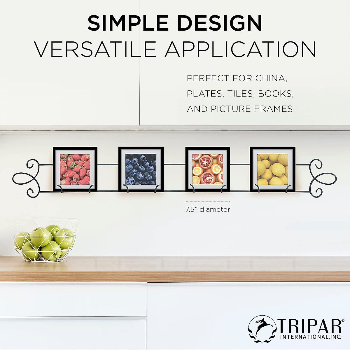 TRIPAR 4-Place Horizontal Black Plate Rack for Collectible Plates, Plaques, Dishes, & China