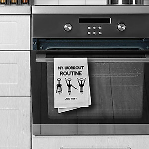 APRON DADDY Funny Kitchen Towels - My Wine Workout Routine, Decorative Dish Towels with Sayings, Funny Housewarming Gift - Multi-Use Cute Kitchen Dish Towel, 16 by 25 inch, 100% Cotton