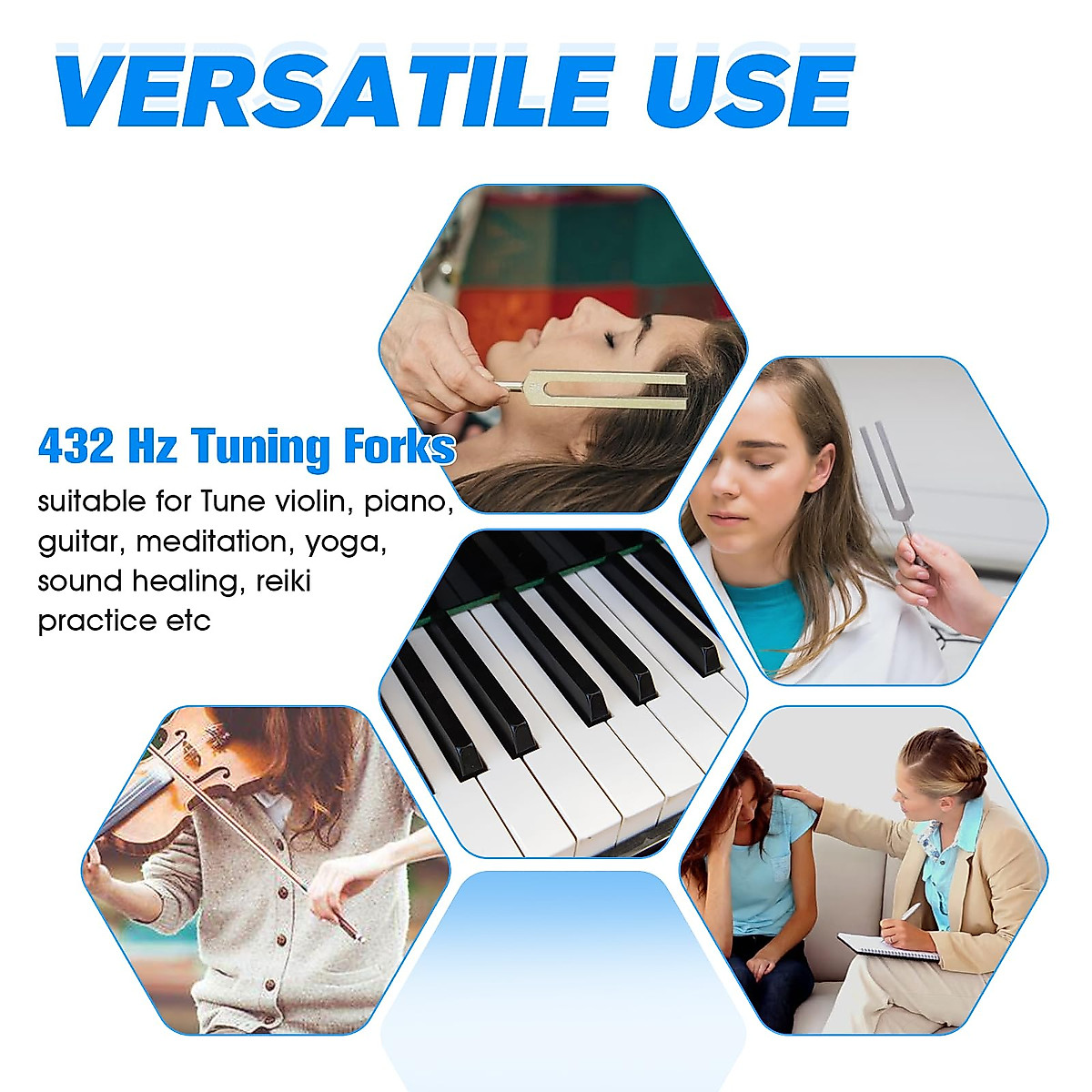 432 Hz Tuning Fork Set for Healing, Musical Instrument Tuning Forks for Chakra Balancing, Vibration, Reduce Stress, Meditation, Sound Therapy - with Silicone Hammer Bag Cleaning Cloth