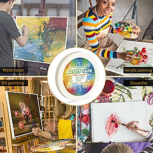 ETNRHP White Art Tape Medium Tack Artist Masking Tape Paper Acid Free Tape Watercolor Painters Tape Artists Tape for Drafting Art Watercolor Painting Canvas Framing, 0.6 inch Wide 165FT Long