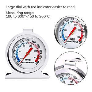 6PCS in Oven Thermometer - Stainless Steel Kitchen Cooking/Grill/Fry/Chef/Smoker/BBQ Baking Temperature Thermometer - Classic Series Large Dial Thermometer (6)