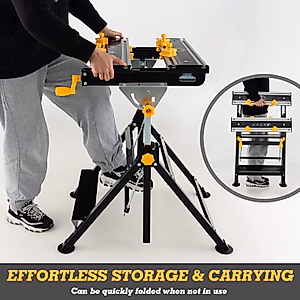 IRONMAX Portable Workbench, Folding Work Table with 7-Level Height Adjustable, 8 Sliding Clamps and Reclining, Folding Workbench and Vise for Cutting, Saw, Paint