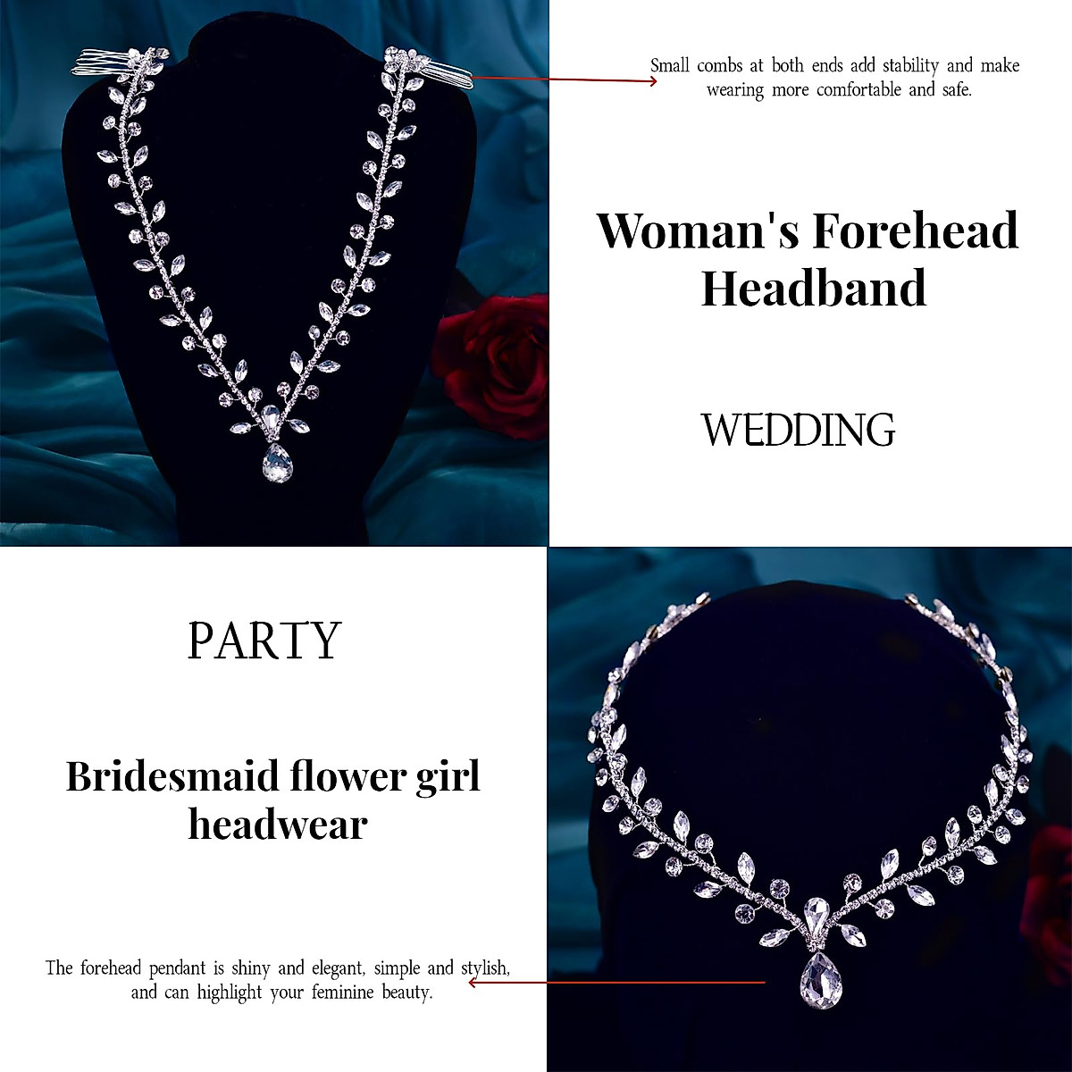 LOVFOIVER Bridal Rhinestone Headband Hair Comb for Women Wedding Teardrop Headpiece Bridal Forehead Head Chain Hair Accessories (silver)…