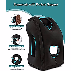 PVC Inflatable Travel Pillow Portable Headrest Chin Support Cushions for Airplane Plane Car Office Rest Neck Nap Pillows,Grey