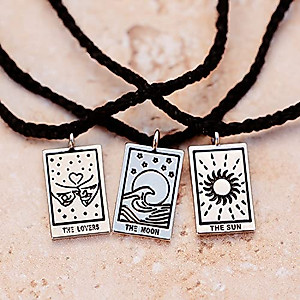 Pura Vida Bracelet Silver Sun Tarot Charm Bracelet - Adjustable Bracelet with Waterproof Band, String Bracelet for Women - Stackable Bracelets for Teen Girls, Handmade Bracelets for Teens - Black
