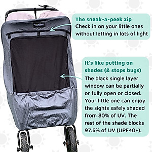 Double Stroller Sun Shade (6m+) | Universal Sun Cover for Twin Strollers | Helps Naps and Blocks 97.5% of The Sun's Rays (UPF40+) | SnoozeShade Twin Deluxe…