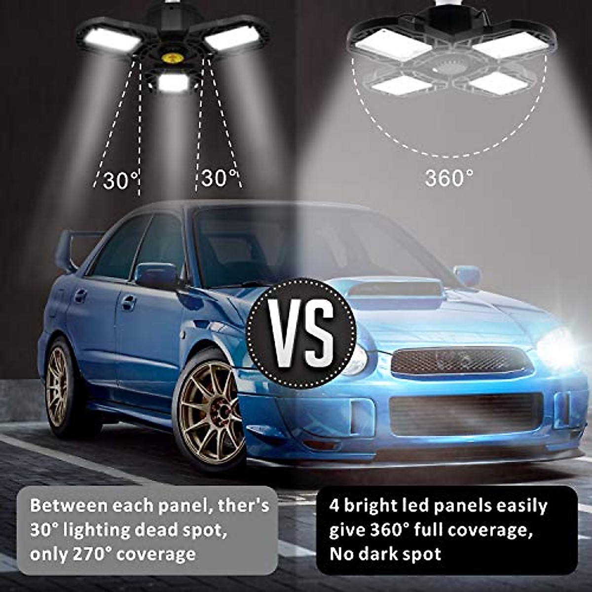 LED Garage Lights, 100W Deformable Four-Leaf Light Metal Garage Ceiling Light Fixtures, 10000LM E26 Led Shop Lights Bay Light with 6000K Bright Adjustable Lighting Panels for Basement, Workshop, Barn