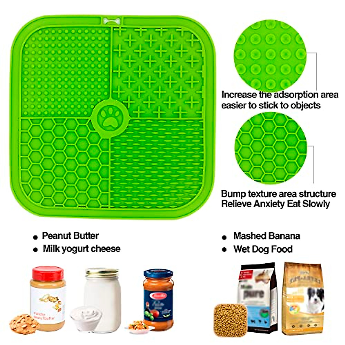Bikabpet Lick mat for Dogs, Peanut Butter and Slow Feeders for Dogs, Dog Lick Mat with Suction Cups, Apply Dog Bath Grooming to Divert Anxiety，Silicone Scraper and scrubbing Brush (Green01)