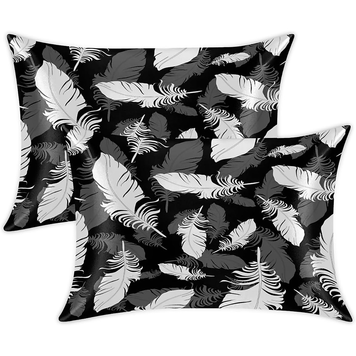 Bird Feather Pattern Satin Pillow Cases Silk Satin Pillowcase for Hair and Skin Standard Set of 2 Super Soft Silk Pillowcase with Envelope Closure (20x26 in)