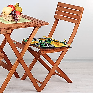 Lunarable Floral Chair Seating Cushion Set of 6, View of Sunflowers on a Background of Monochrome Stripes, Seat Pads for Office with Anti-Slip Backing, 16"x16", Charcoal Grey Yellow