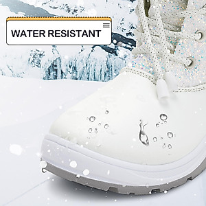 K KomForme Girls Glitter Snow Boots Kids Bungee Lacing Warm Faux Fur-Lined Anti-Slip Outdoor Winter Shoes White Big Kid 2M