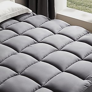 Eiayeebil Queen Mattress Topper Pillow Top Mattress Cover Quilted Fitted Mattress Protector, Mattress Pad with 8"-21" Deep Pocket, 7D Snow Down Alternative Fill, Grey