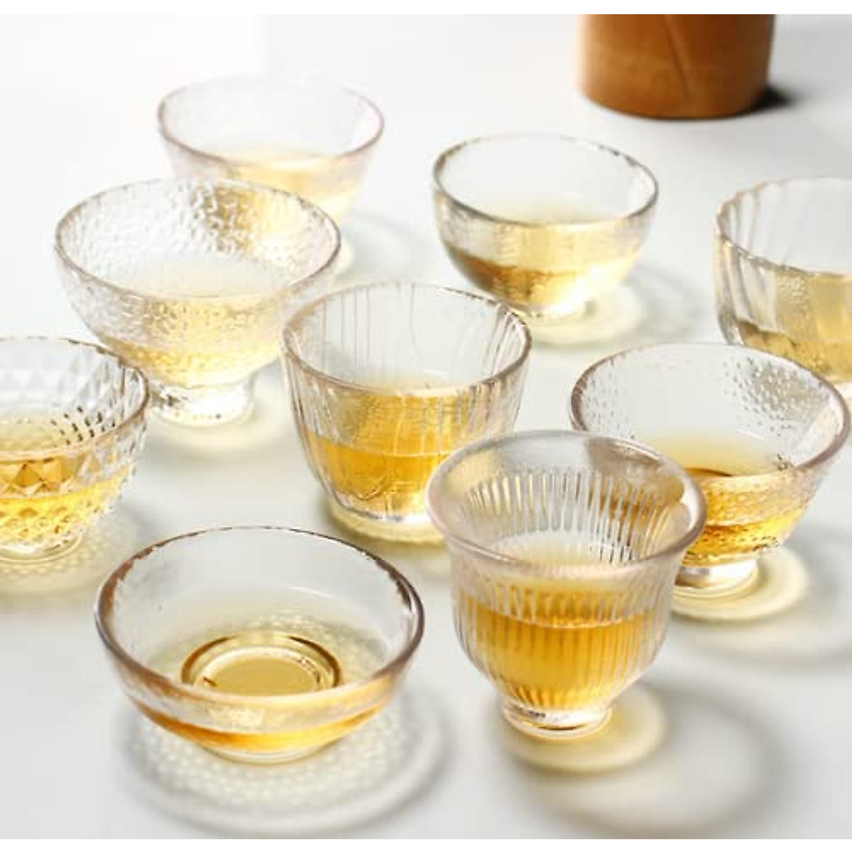 Rikyo 6 Pcs Sake Tea Cups,Heat Resistant Glass Teacup,Mini Espresso Cups,Kung Fu Tea Set,Small Chinese Tea Cup,50ml 1.69 Oz No Handles,Handmade Japanese Cold Sake Sushi Wine Tea Cup