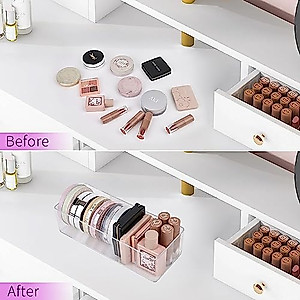 POPPEYGO Stackable Clear Drawer Organizers Small Makeup Vanity Storage Bins Trays and Office Desk Drawer Dividers Single Compartment 2 Pack