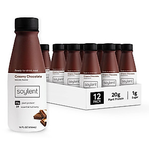 Soylent Creamy Chocolate Meal Replacement Shake, Ready-to-Drink Plant Based Protein Drink, Contains 20g Complete Vegan Protein and 1g Sugar, 14oz, 12 Pack