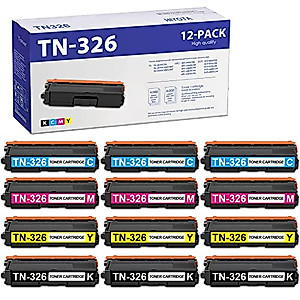 HIYOTA 12-Pack TN-326 TN326 Compatible TN326BK TN326C TN326M TN326Y High Yield Toner Cartridge Set Replacement for Brother TN326 HL-L8250CDN MFC-L8850CDW DCP-L8400CDN Printer Toner | 3BK/3C/3M/3Y