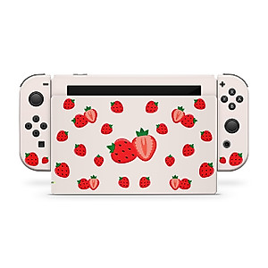 Tacky Design Cute Strawberry Skin Compatible with Nintendo Switch Skin - Premium Vinyl 3M Cream Color Stickers Set - Switch Skin Compatible with Joy Con, Console, Dock - Decal Full Wrap