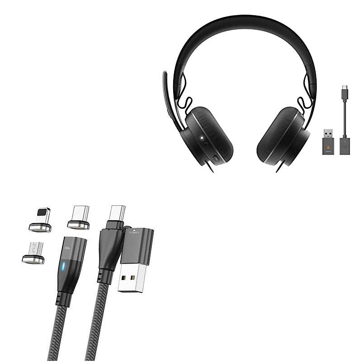 BoxWave Cable Compatible with Logitech Zone 900 Headset - MagnetoSnap PD AllCharge Cable (100W), Magnet PD 100W Charging Cable USB Type-C Micro USB for Logitech Zone 900 Headset - Jet Black