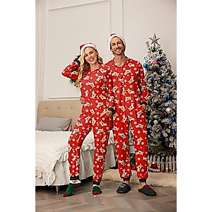 Ekouaer Christmas Onesie Matching Family Elk Antler Hooded Zipper One Piece Long Sleeve Pajamas with Pockets S-XXL