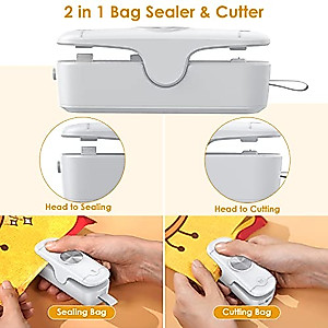 OEOP Mini 2-Pack Bag Sealer, 2 in 1 Heat Sealer & Cutter Battery Powered, Vacuum Sealer Portable Handheld Bag Resealer Kitchen Gadget Machine for Food Chip Bags Storage (Battery Included), White Green
