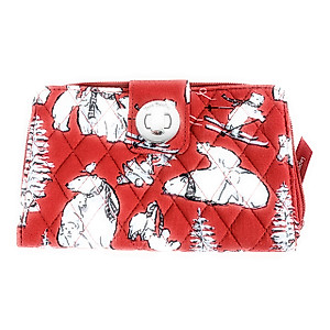 Vera Bradley RFID Turnlock Wallet Beary Merry Red Quilted Cotton