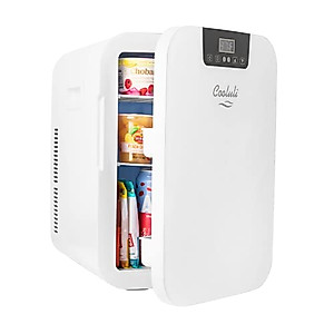 Cooluli 20L Mini Fridge For Bedroom - Car, Office Desk & College Dorm Room - Glass Front & Digital Temperature Control - 12v Small Refrigerator for Food, Drinks, Skincare, Beauty & Breast Milk (White)