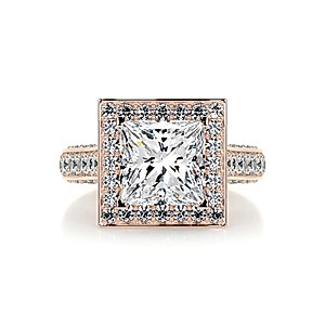 Solid Gold Handmade Engagement Ring 3 CT Princess Cut Moissanite Diamond Halo Bridal Wedding Rings for Anniversary Propose Gift (18K Solid Rose Gold)