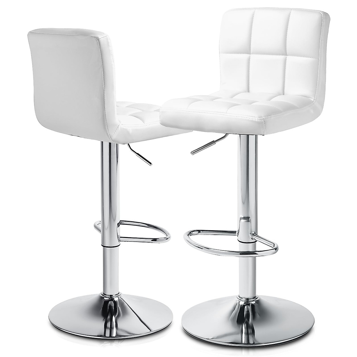 MoNiBloom Barstools Set of 2, Square PU Leather Adjustable Bar Stools with Back, Counter Height Swivel Stool, Barstools for Kitchen Counter, White
