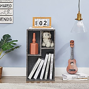 VECELO 3-Cube Open Bookcase, Small Bookshelf with Height Difference Shelves for Most Books, Horizontal Available, 2-Tier Storage Organizer for Home Office, Living Room, Grey