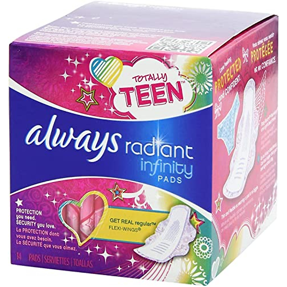 Always Radiant Teen Pads Get Real Regular Unscented w/Wings - 14ct