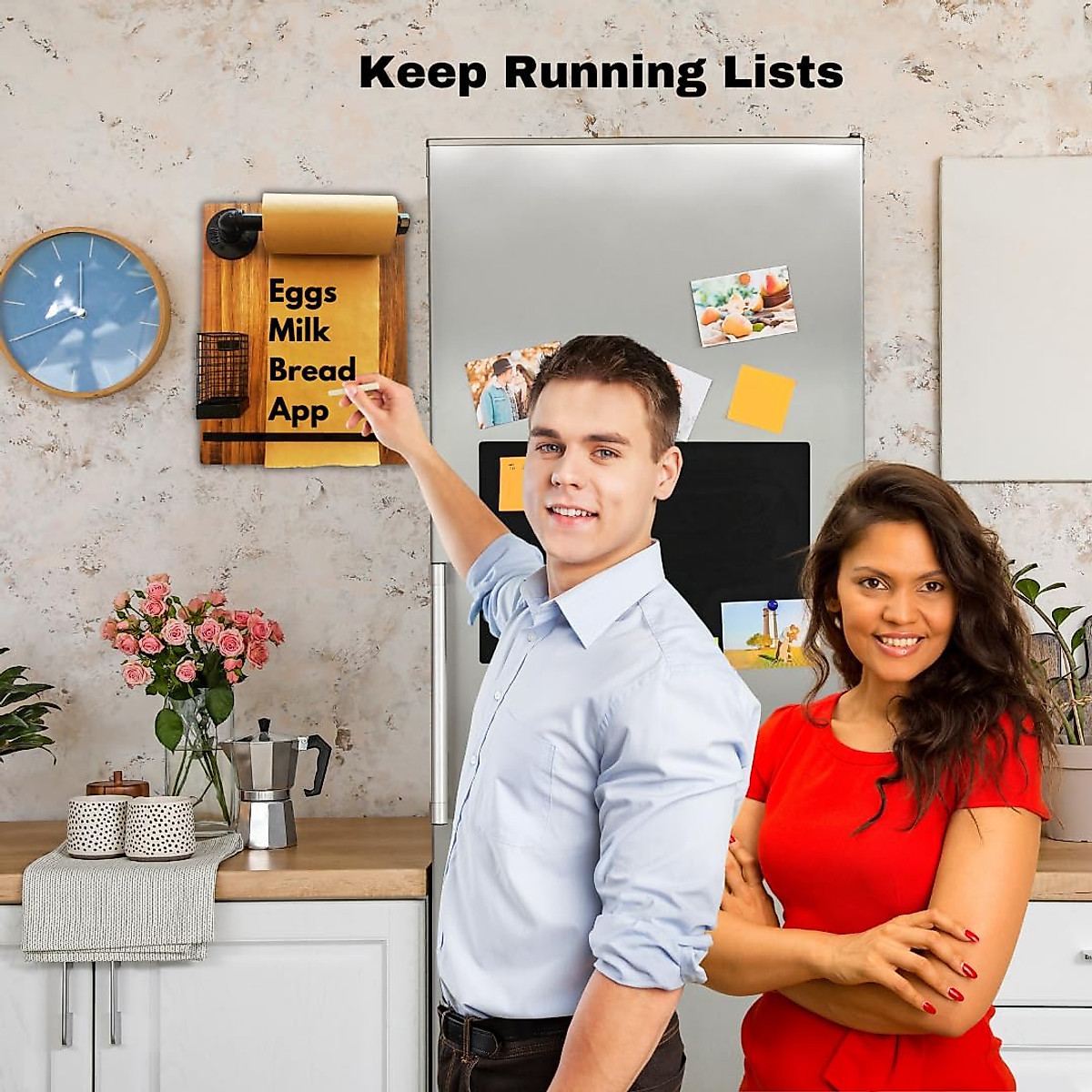 Kraft Paper Dispenser - Wall Mounted Paper Roll Dispenser - Decorative Message Boards for Wall - Hanging Notepad Holder - to Do List Board - Kitchen Decorations Rustic - Message Board