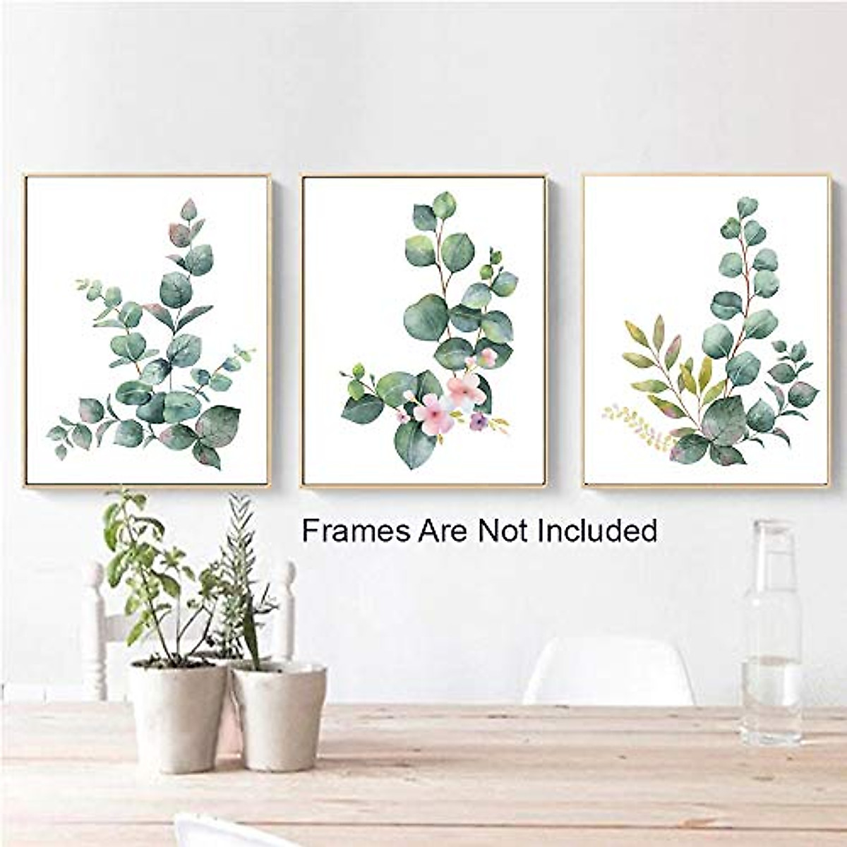 KAIRNE Eucalyptus Leaf Canvas wall Art Painting Set of 4 Unframed(8x10 Inch) Tropical Plant Decor Leaves pink flower art print Botanical Wall decor for living room home wall decoration