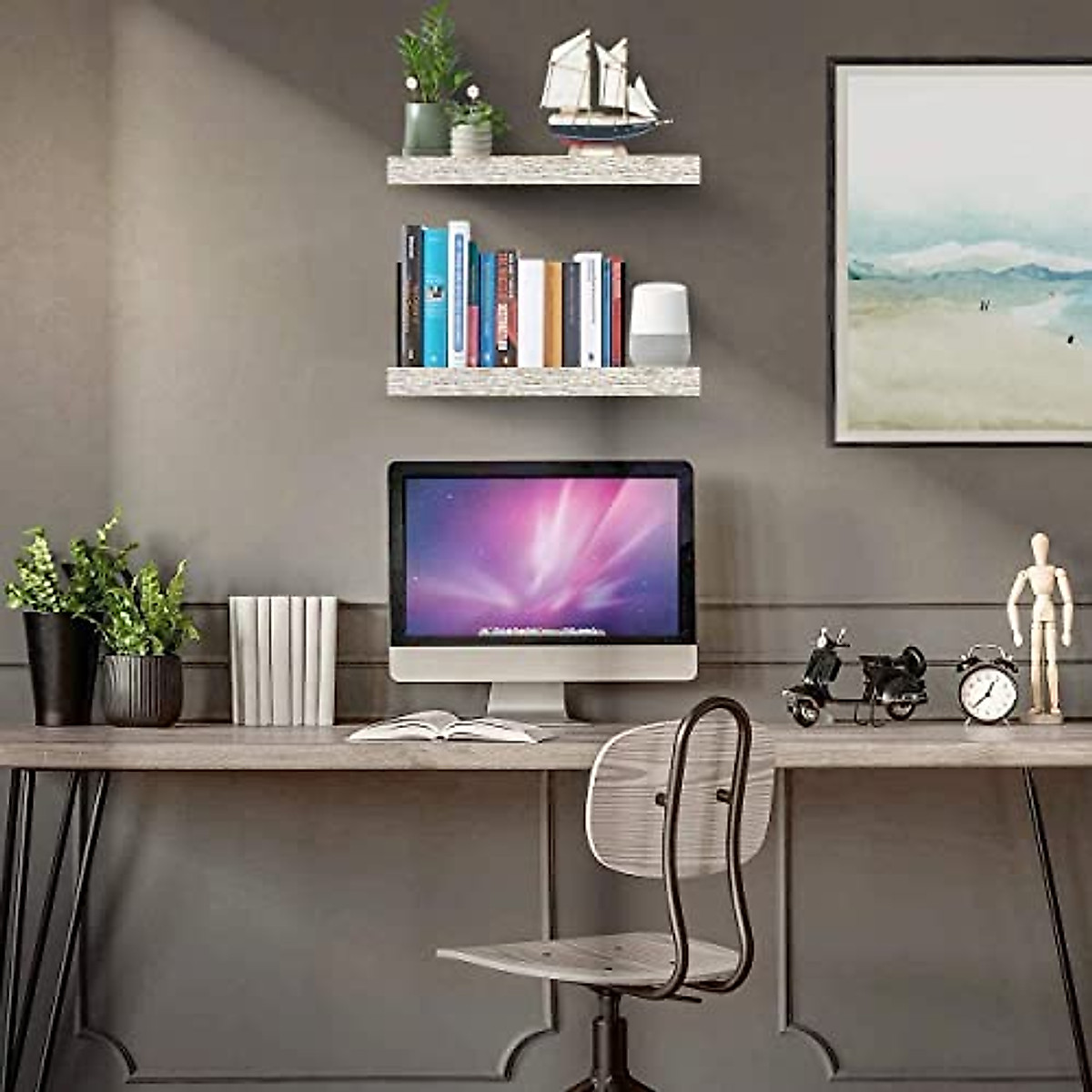 Sorbus Floating Shelves for Wall - 2 Pack Coastal Beach Wall Decor for Bedroom, Bathroom, Nursery, Living Room, Office, Home & Kitchen - White Rustic Wood Hanging Wall Shelf for Books, Frames, Trophy