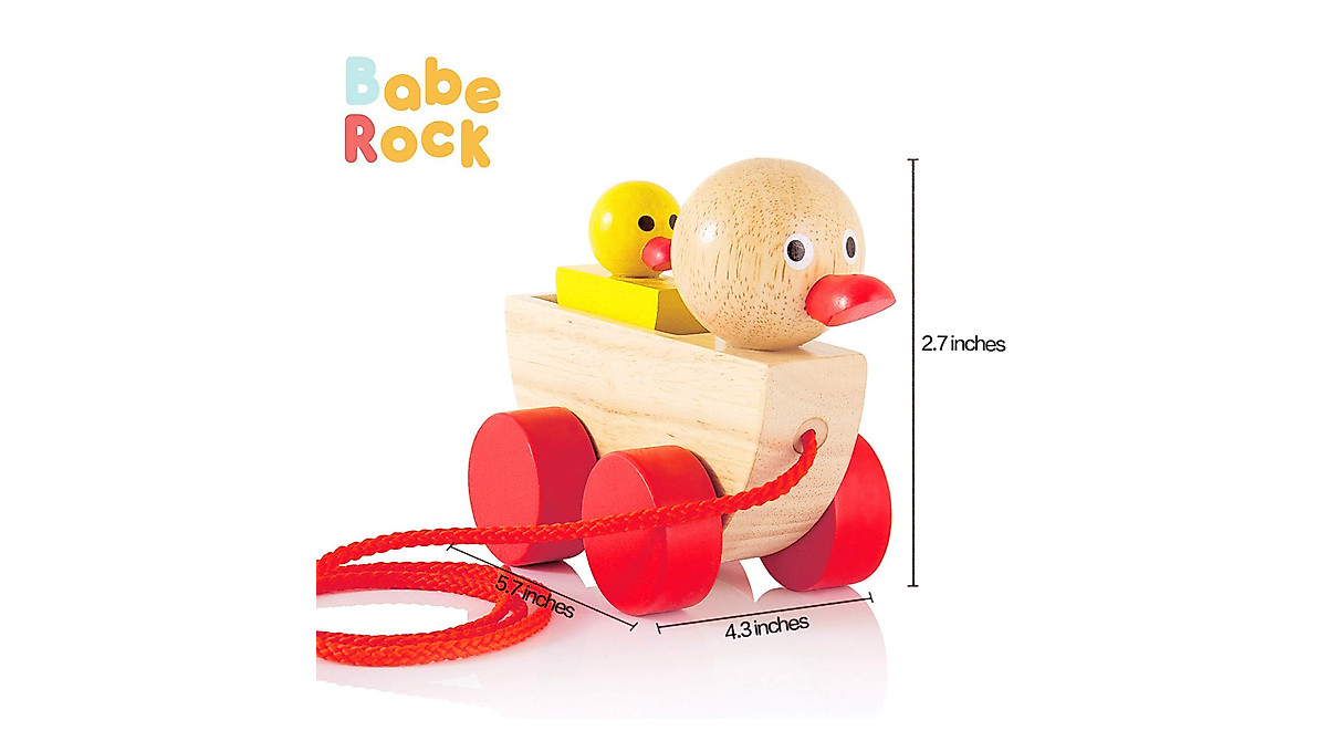 Babe Rock Wooden Duck Pull Toy for Toddlers - Promote Walking & Development